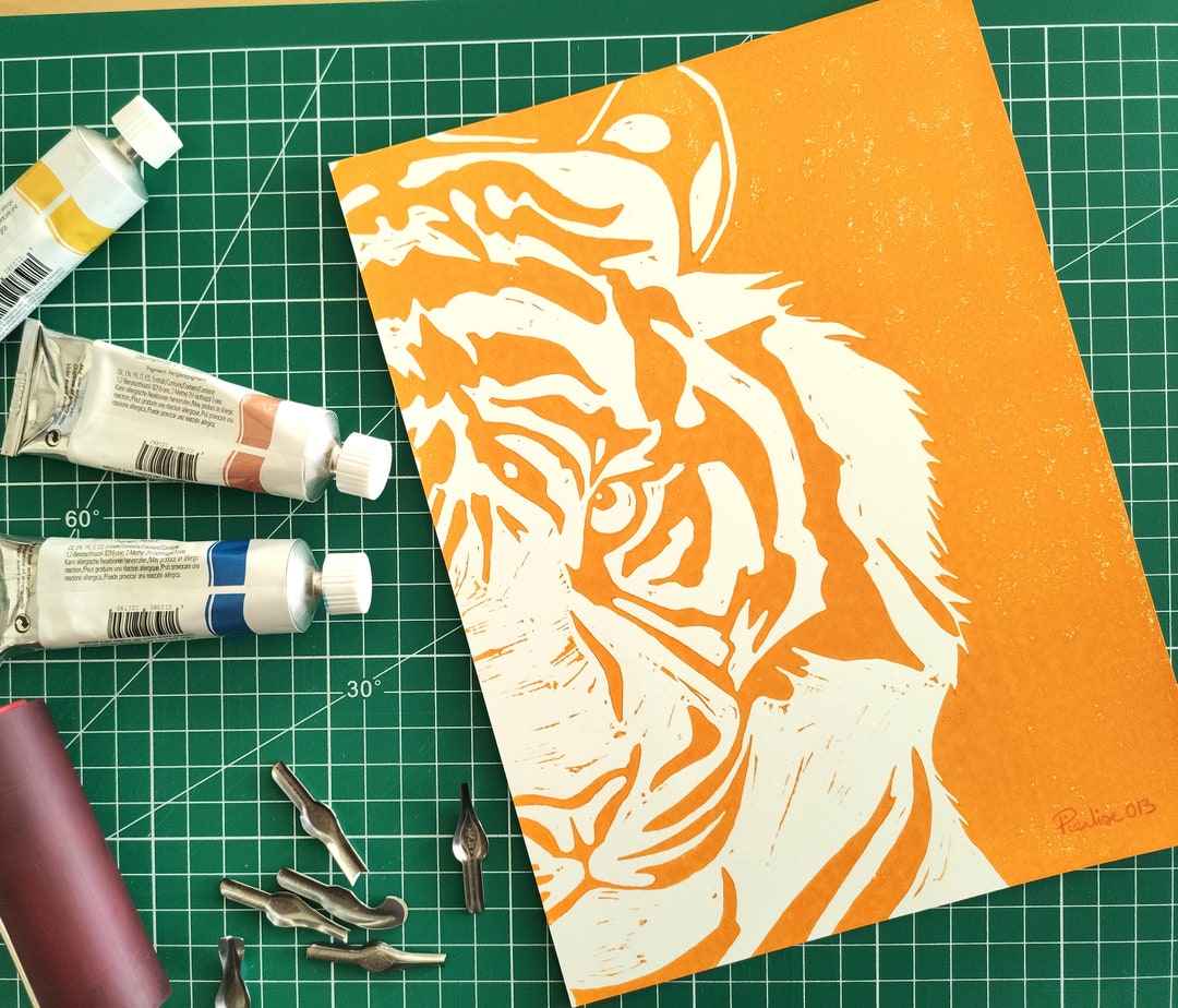 Tiger Linocut - Etsy