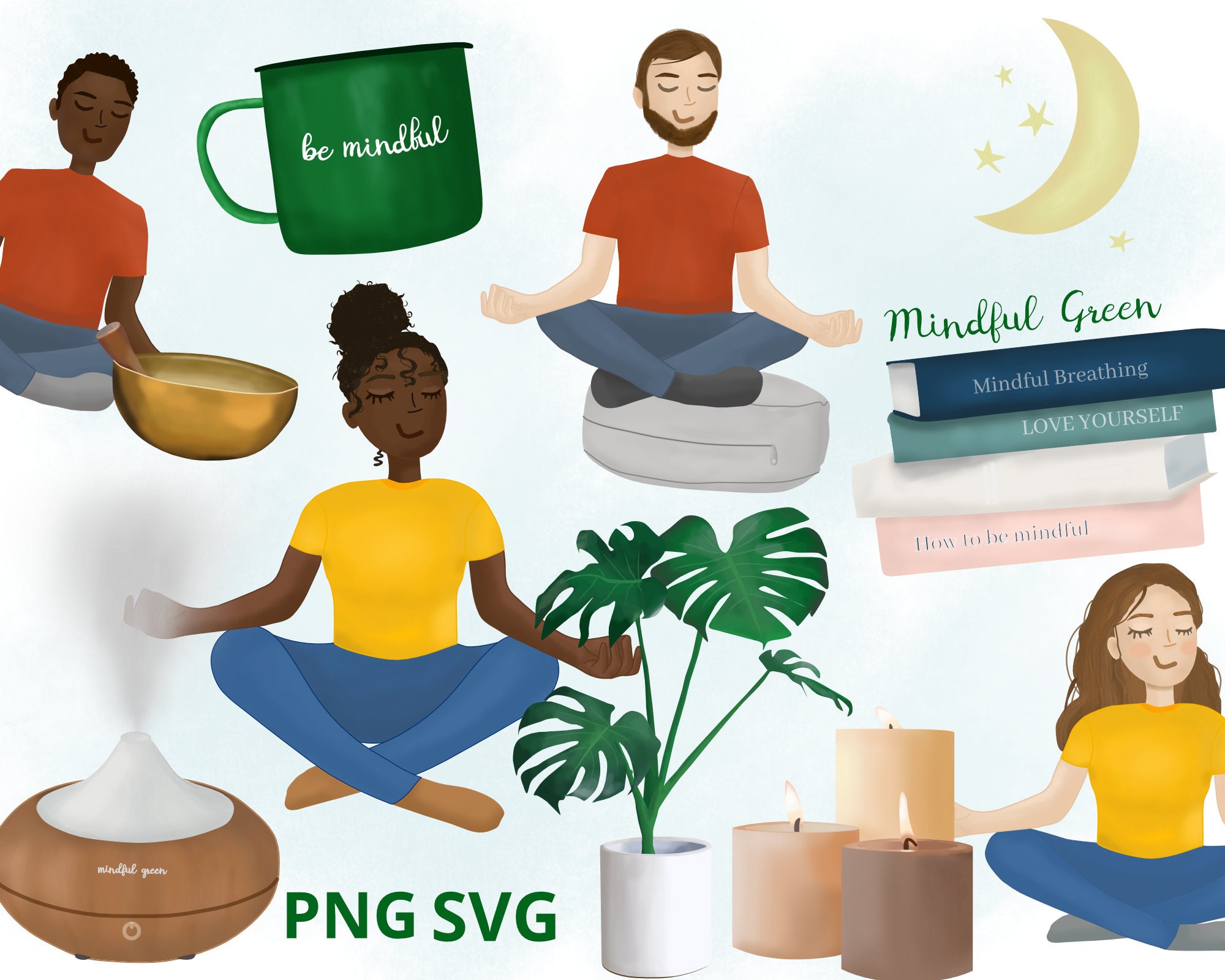 Mindfulness Clipart Graphics | Meditation, Aroma Diffuser, Candles ...