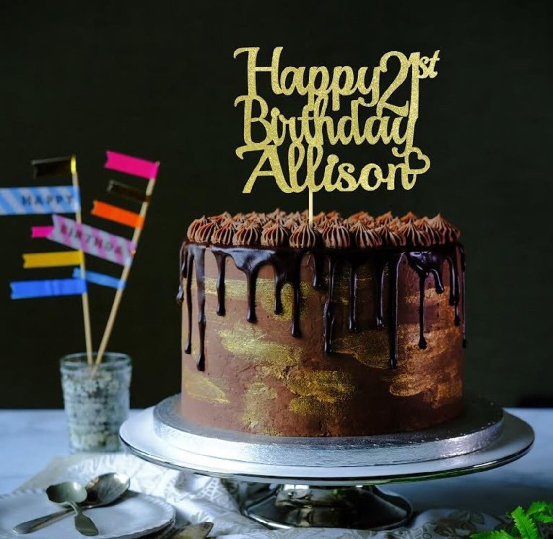 Custom Happy Birthday Cake Topper Personalized Glitter Happy | Etsy