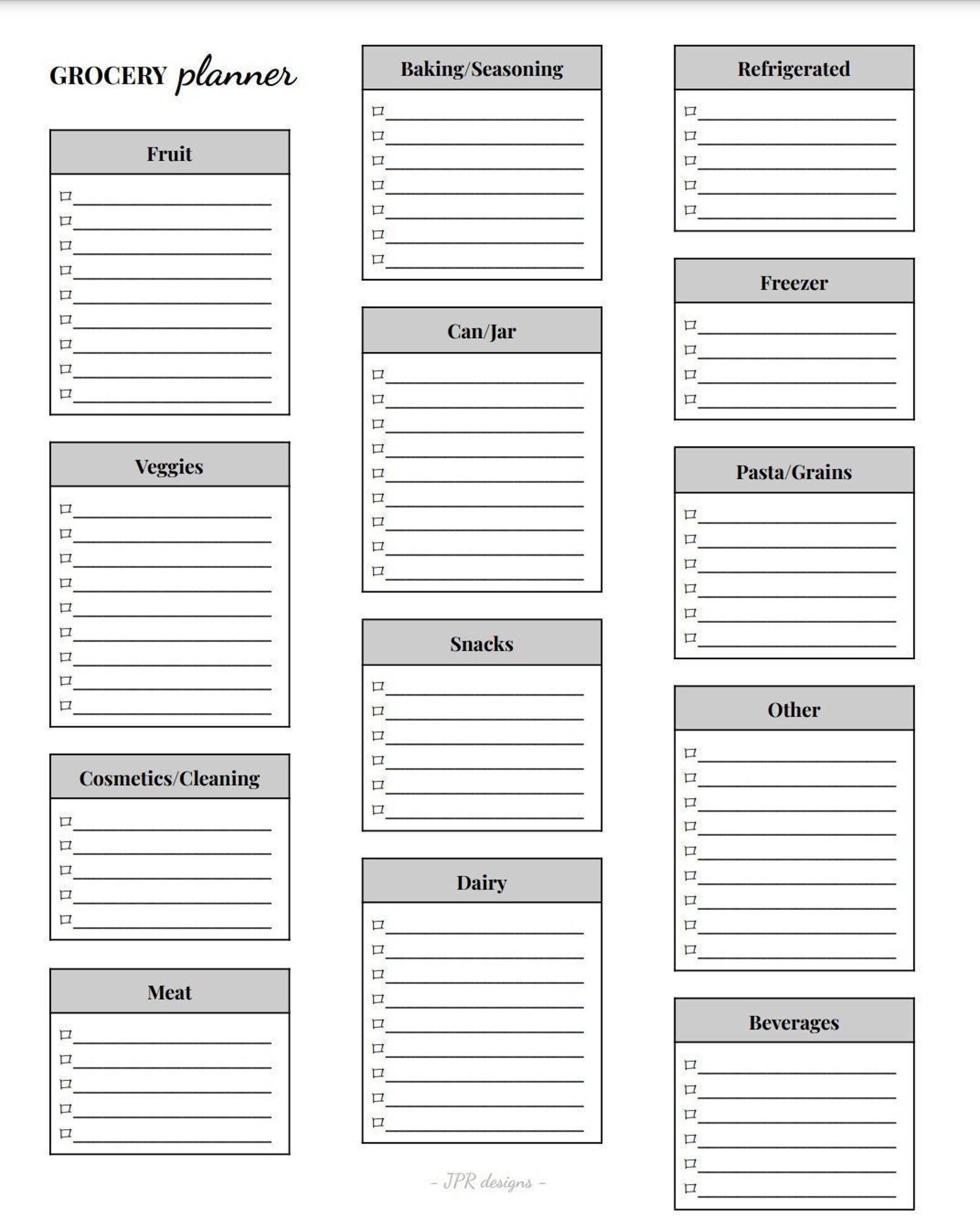 Printable Grocery List Template PDF Instant Download - Etsy