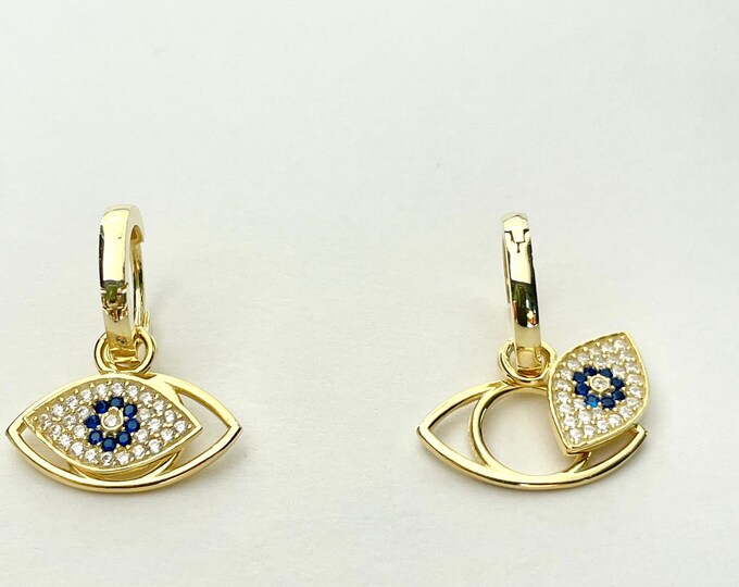 14K Yellow Gold Vermeil Evil Eye Drop Interchangeable Charm Earring ...