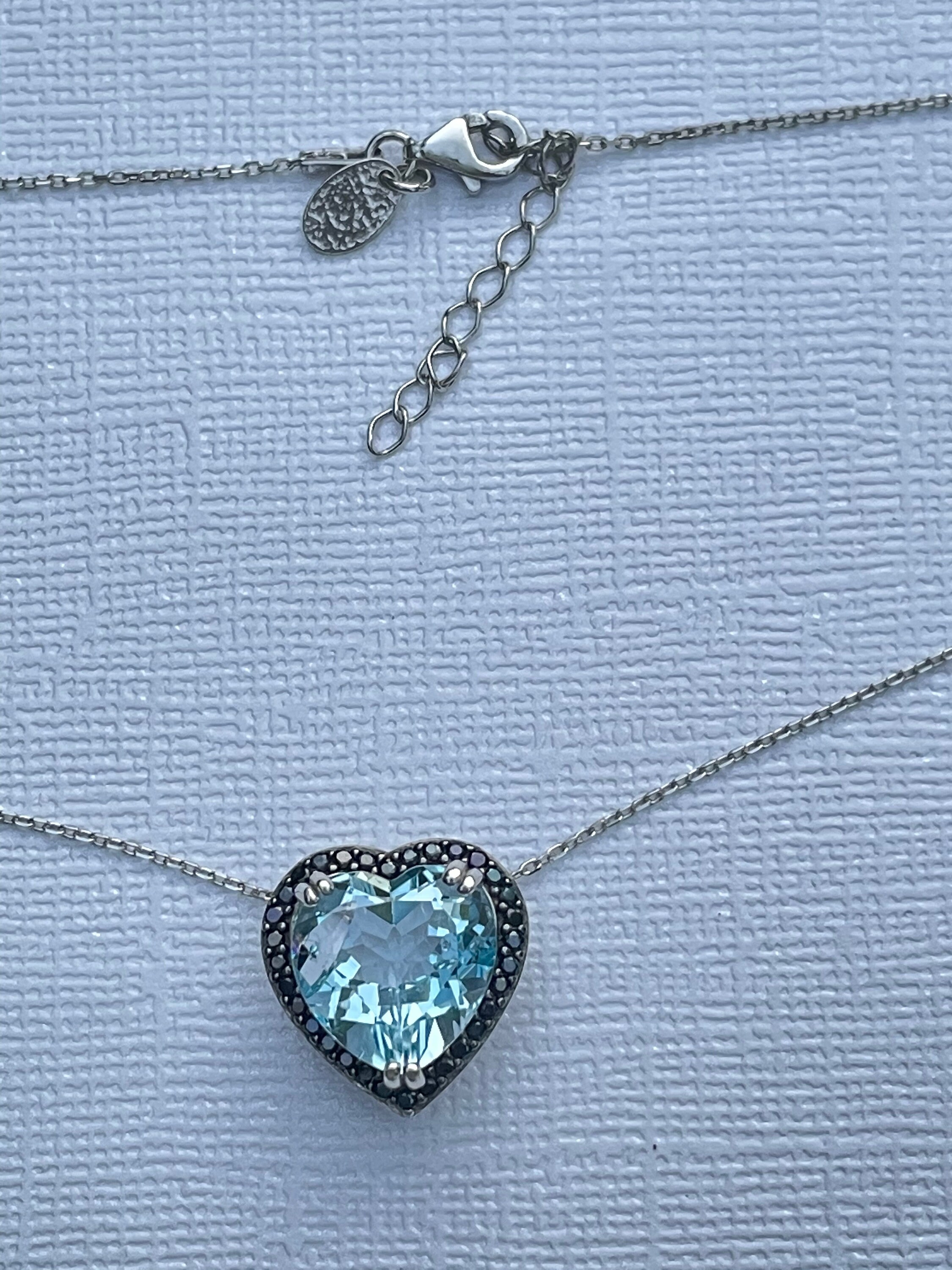 Blue Topaz Heart Pendant Swiss Blue Topaz Heart & Black - Etsy Nederland