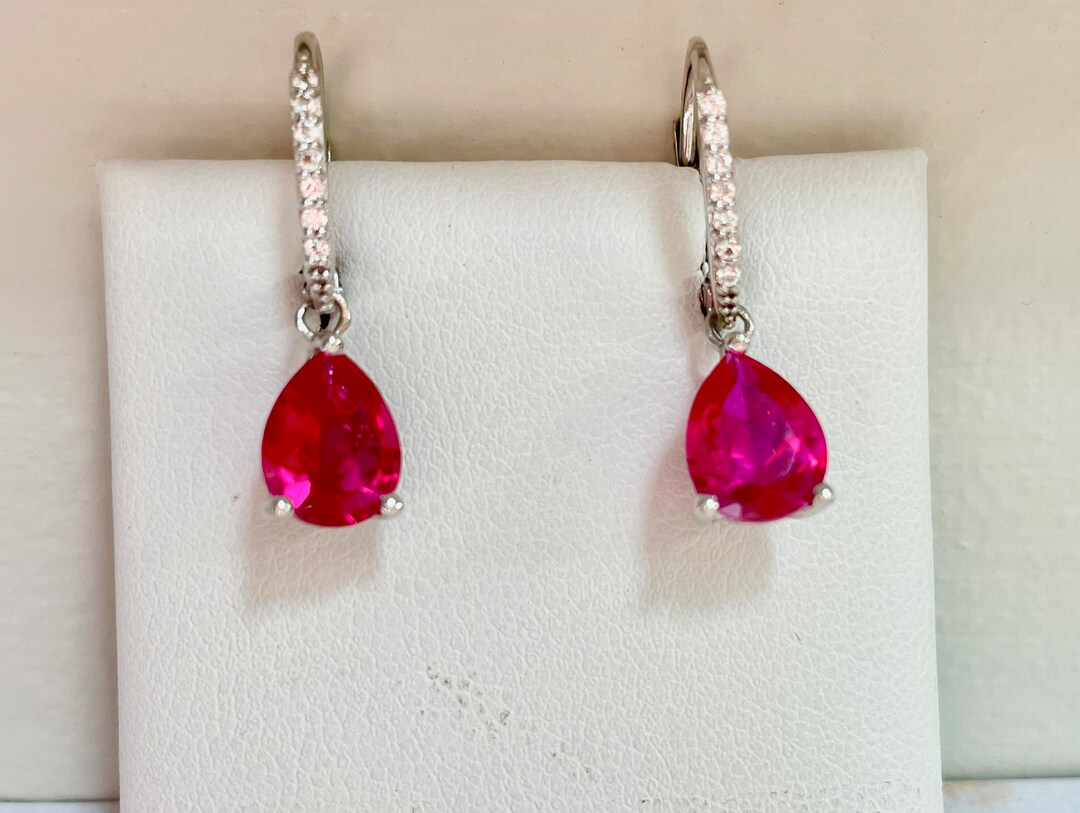 Ruby Pear Shape Drop Earring, Ruby Lever Back Earring, July Birthstone ...