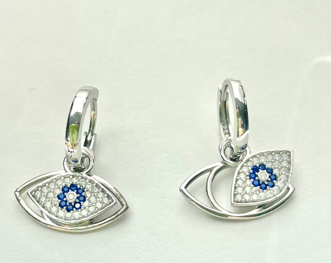 Sterling Silver Evil Eye Drop Interchangeable Charm Earring, Sterling ...