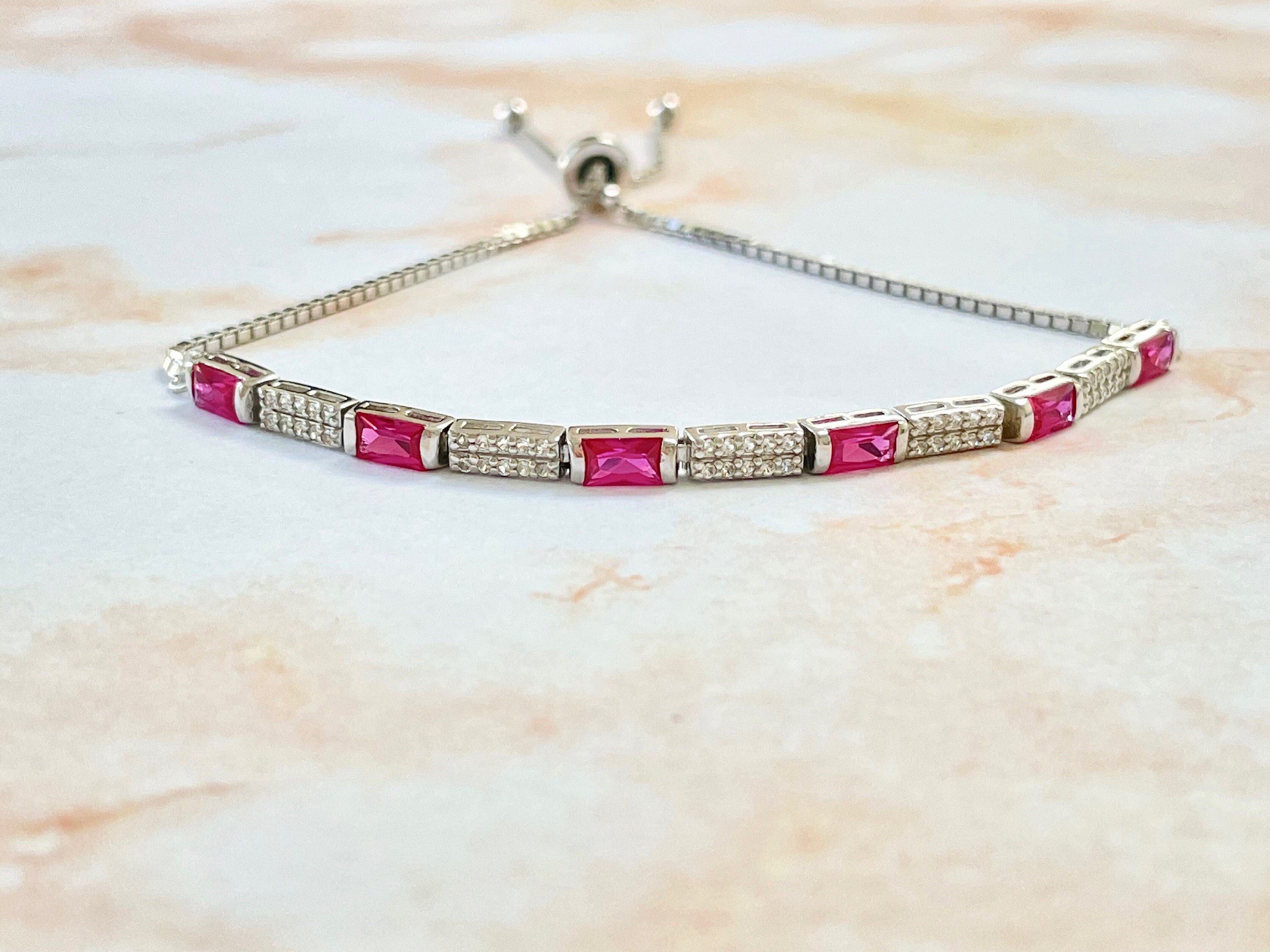 Ruby Baguette Bracelet, Ruby and White Sapphire Channel Set Bracelet ...