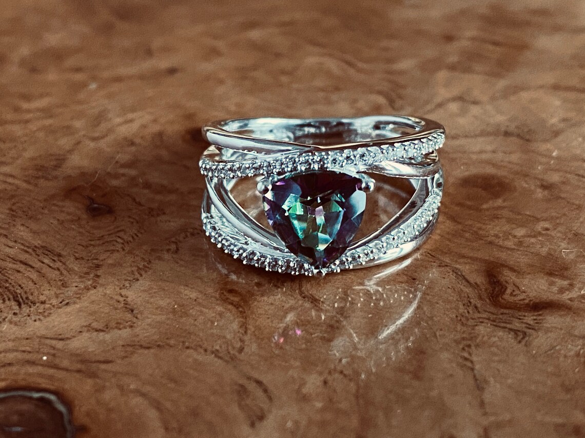 Mystic Fire Topaz Trillion Orbit RingFashion Gemstone Ring | Etsy