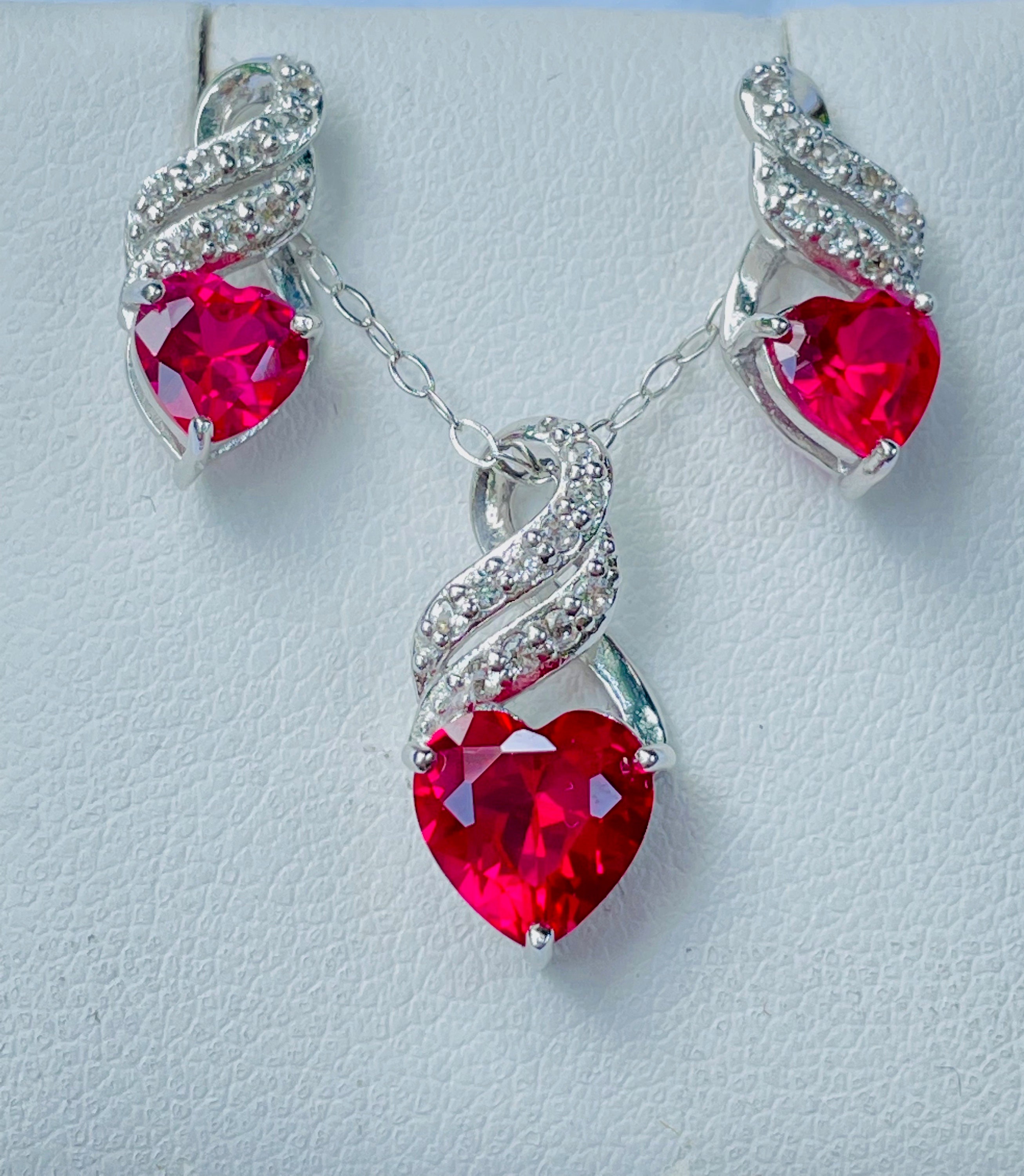 Ruby Heart Necklace and Stud Earring Set 2pc Gift Set, July Birthstone ...