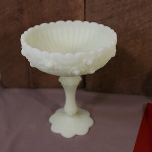 Fenton Round Compote 7 3/4 in Tall, Custard Satin by FENTON. Beautiful ...