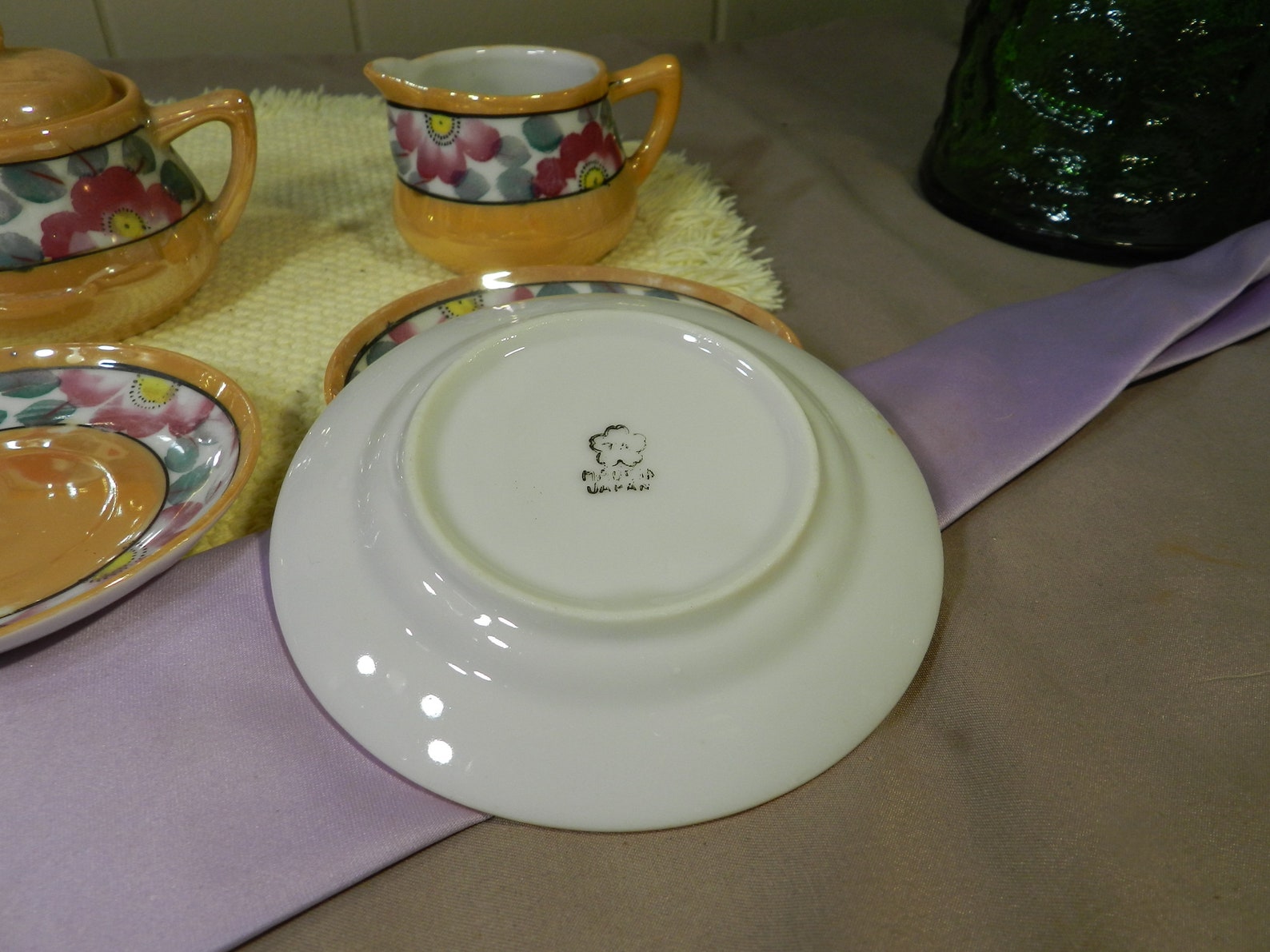 Vintage Orange Lusterware Miniature Tea Set, Pink Floral, Made in Japan ...