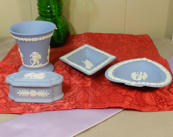 Set of 4 Pieces of Jasperware by Wedgwood, Cream Color on Lavender ...