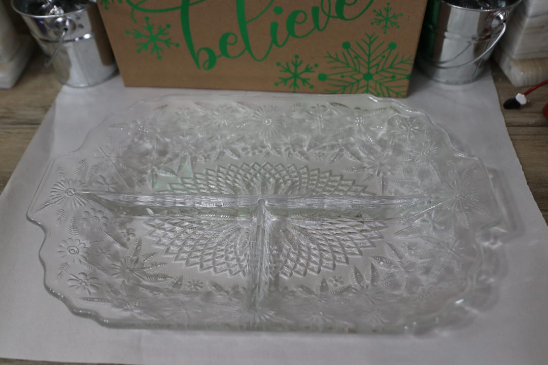 3 Part Relish Dish Pineapple and Floral Clear by Indiana Glass. Lovely ...