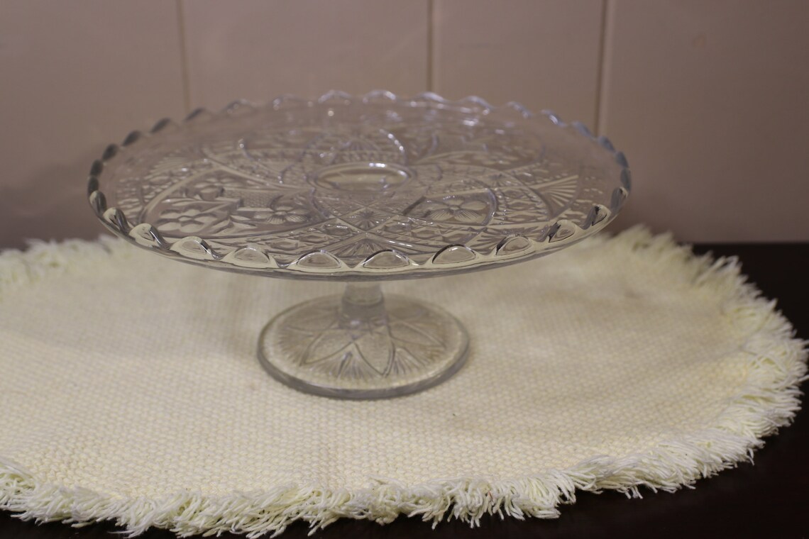 Garden Pink, by Indiana Glass, Round Cake Stand. Pressed Glass. 9 1/2 ...