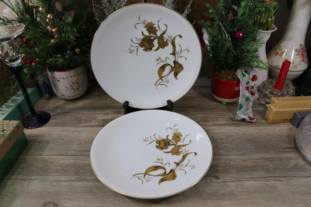 Golden Orchid by Heinrich - H&C. Dinner Plate. Gold Flowers and Leaves ...