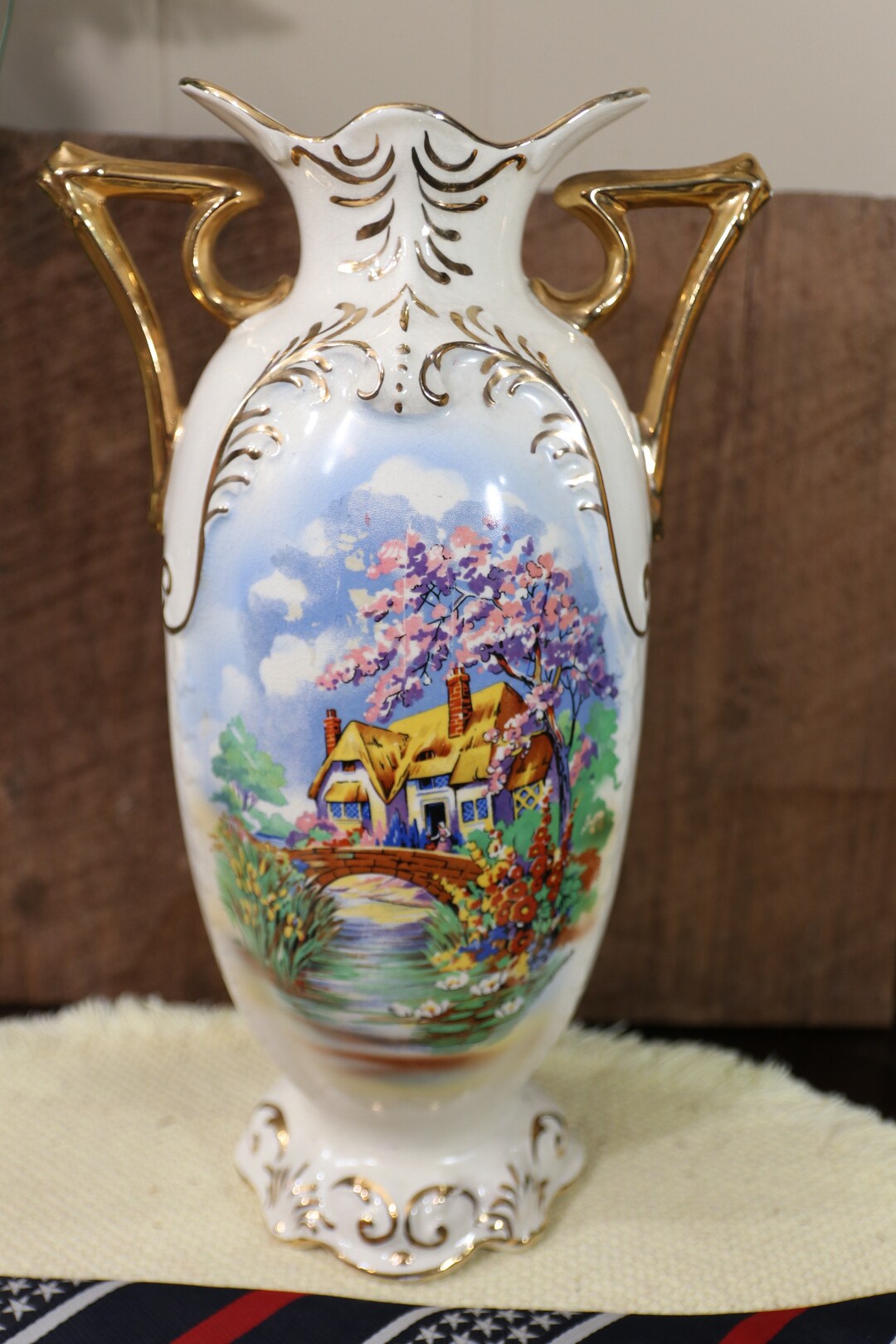 Antique Royal Fenton Porcelain Vase, Staffordshire England, Gold Trim ...
