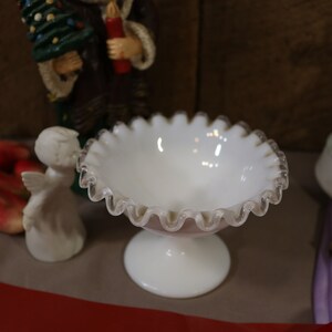 Fenton White Milk Glass Pedestal Bowl. Beautiful Clear Glass - Etsy