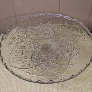 Garden Pink, by Indiana Glass, Round Cake Stand. Pressed Glass. 9 1/2 ...