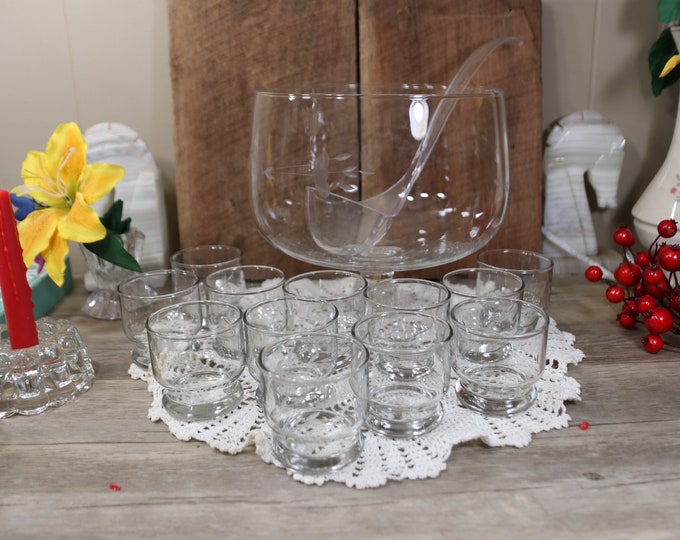 Princess House Heritage 14 Piece Punch Bowl Set. Bowl, 12 Cups and ...