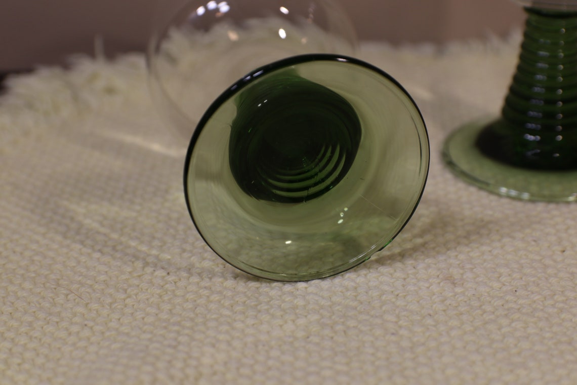 Wine Glass Green Ribbed Retro Wine Goblets. Vintage | Etsy