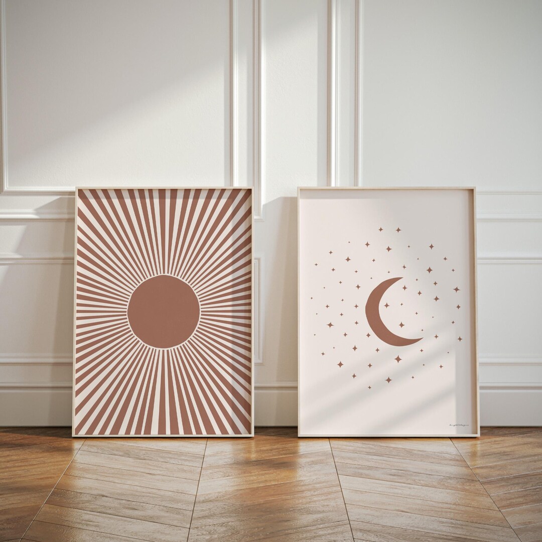 Sun and Moon Poster Set of 2 – Boho Wall Art Terracotta Clay & Earth ...