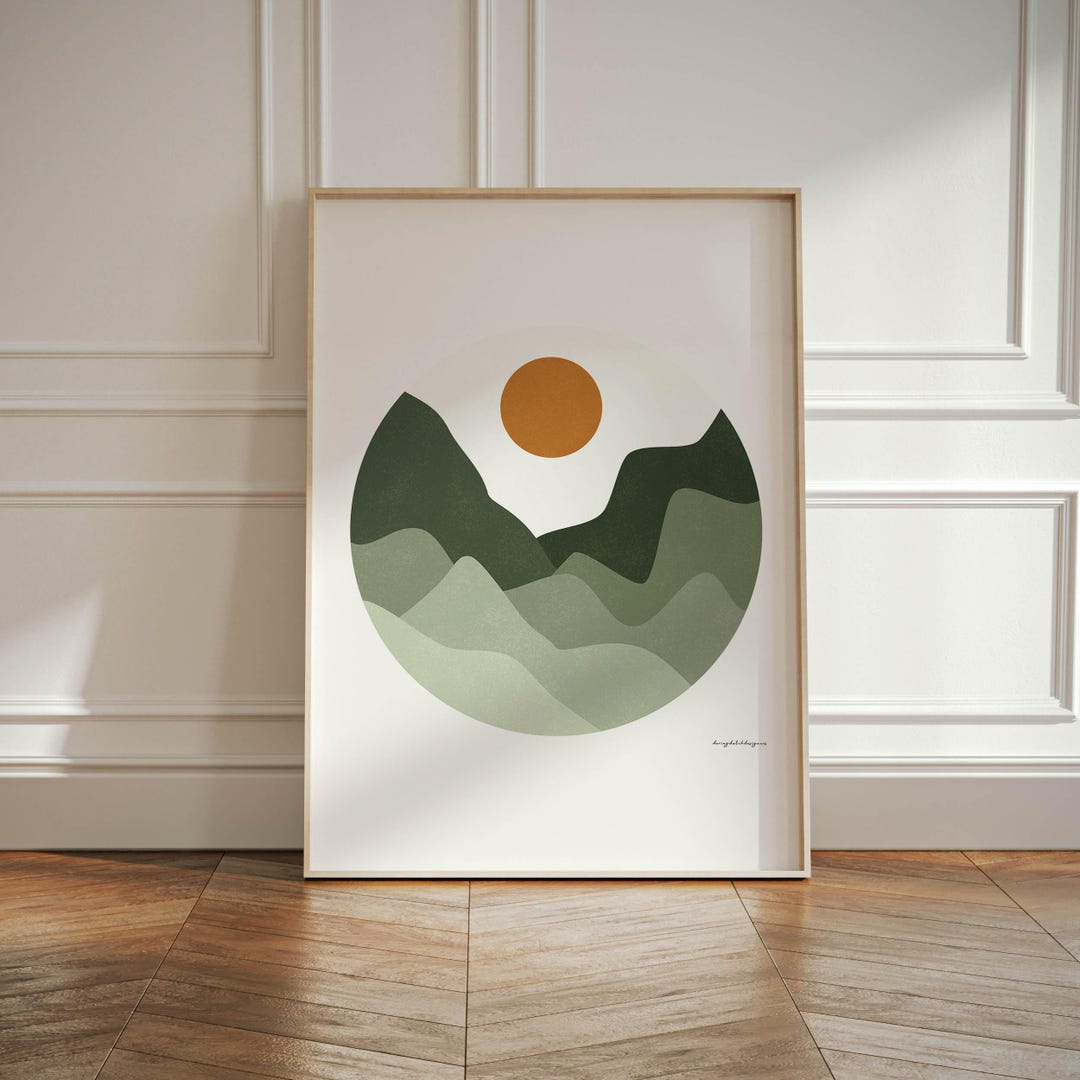 Sage Green Planet Earth Art | Globe Wall Art Poster | Round Landscape ...