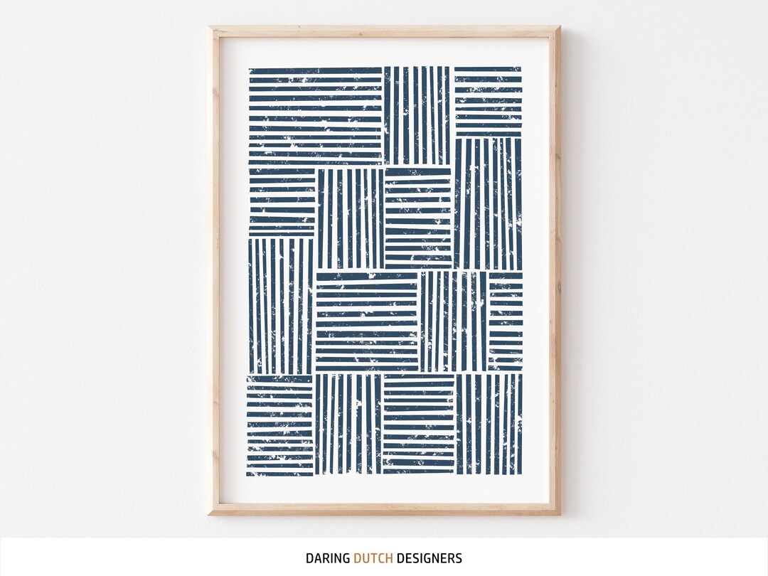 Navy Blue Abstract Bohemian Pattern Artwork | Dark Blue Simple Stripes ...