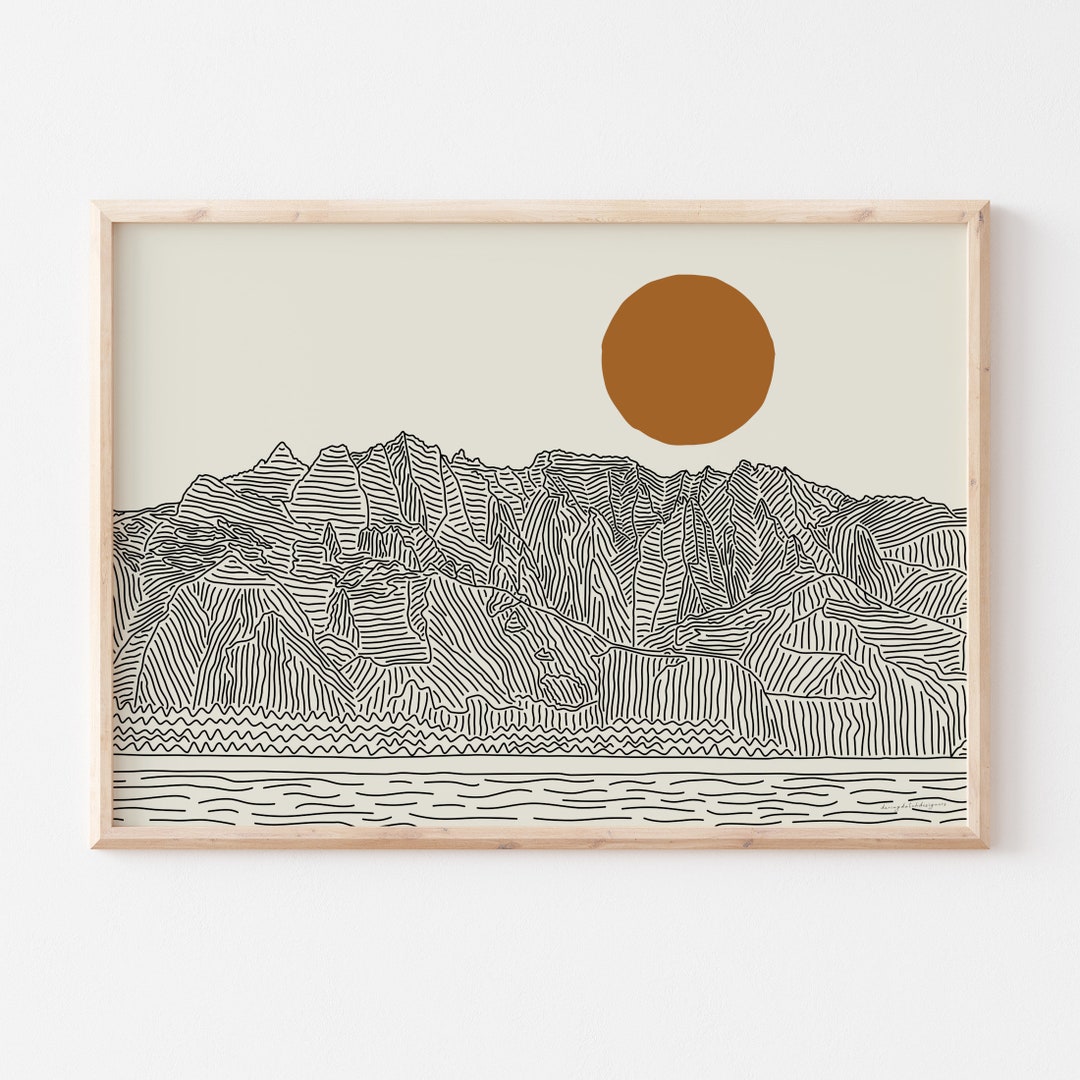 Horizontal Poster Kauai Hawaii, Nā Pali Coast Line Artwork, Beach and ...