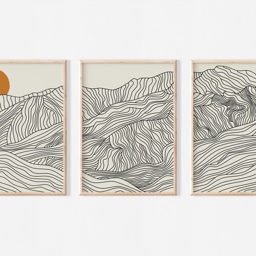 Japanese Alps Japandi Sun Set of 3 Prints Abstract Line - Etsy