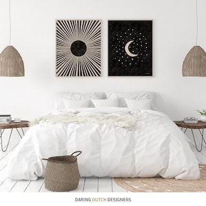Black and Beige Sun and Moon Stars Poster Set | Square Art Set of 2 ...