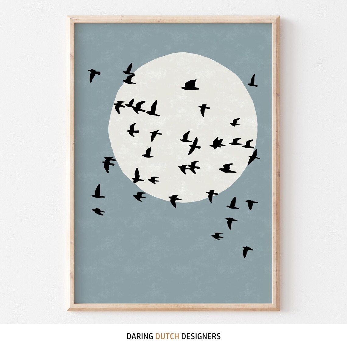 Japandi Triptych Wall Art Flock of Birds Full Moon, 3-piece Minimalist ...