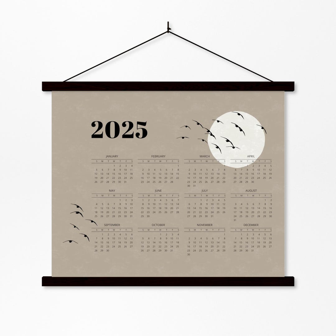 2025 Hanging Calendar - Year at a Glance, Taupe Beige Minimalist Design ...