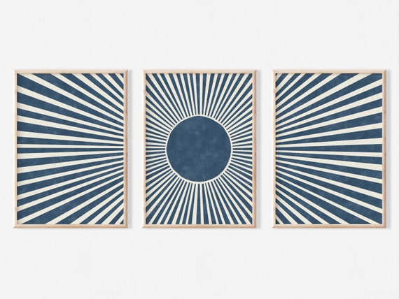 Navy Blue Boho Sun Set of 3 Art Prints Boho Home Decor - Etsy