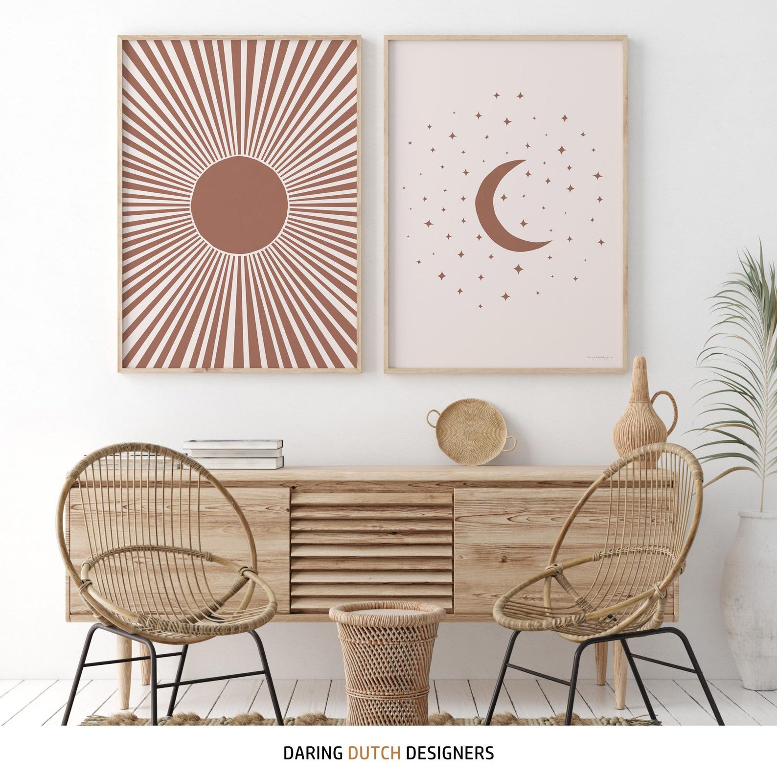 Sun and Moon Poster Set of 2 – Boho Wall Art Terracotta Clay & Earth ...