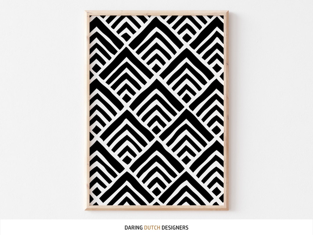 Trendy Wall Art Black Retro Style Digital Print Modern Retro Geometric ...