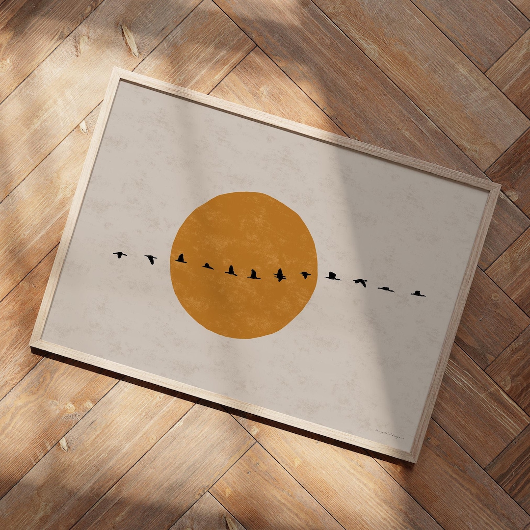 Horizontal Japanese Wall Art, Flock of Birds Japanese Sun Art Print ...