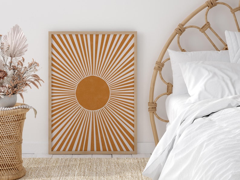 Orange Boho Sun Art Print Printable Wall Art Boho Home | Etsy