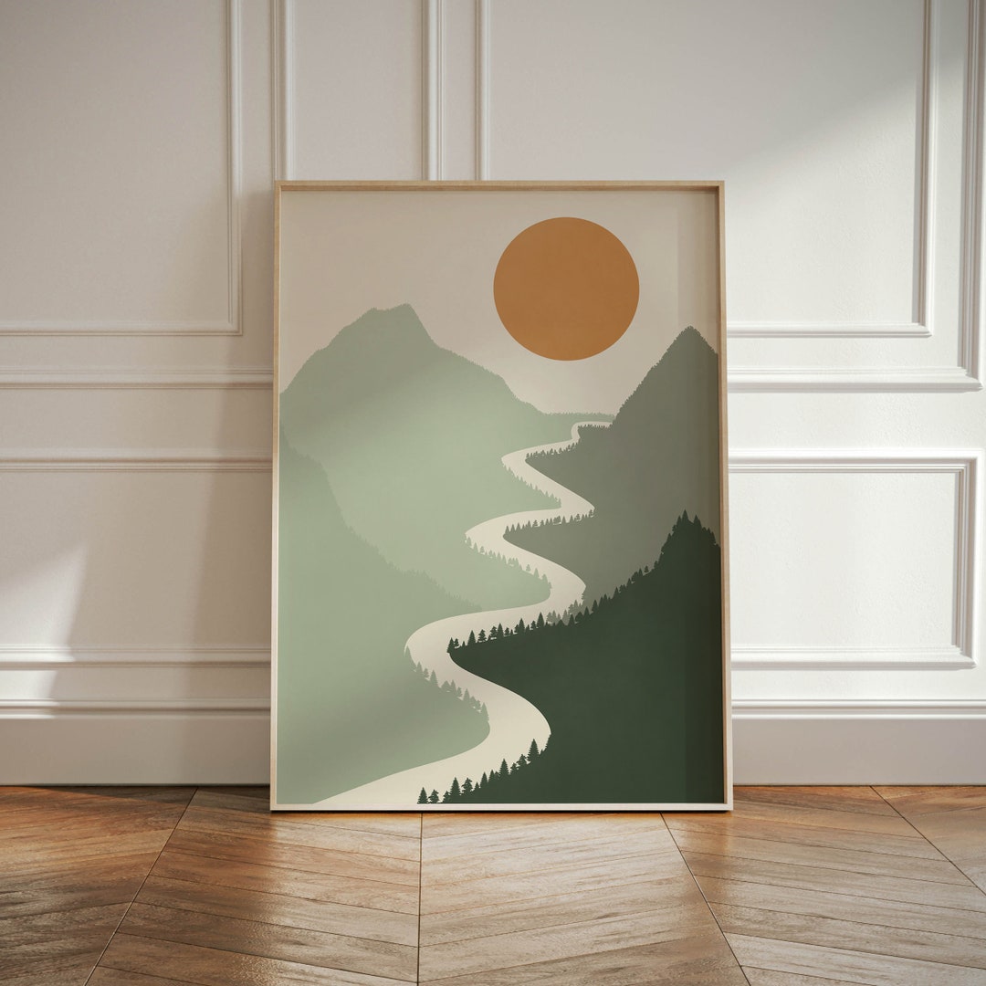 Sage Green Wall Decor Poster, Abstract Boho Landscape Wall Art ...
