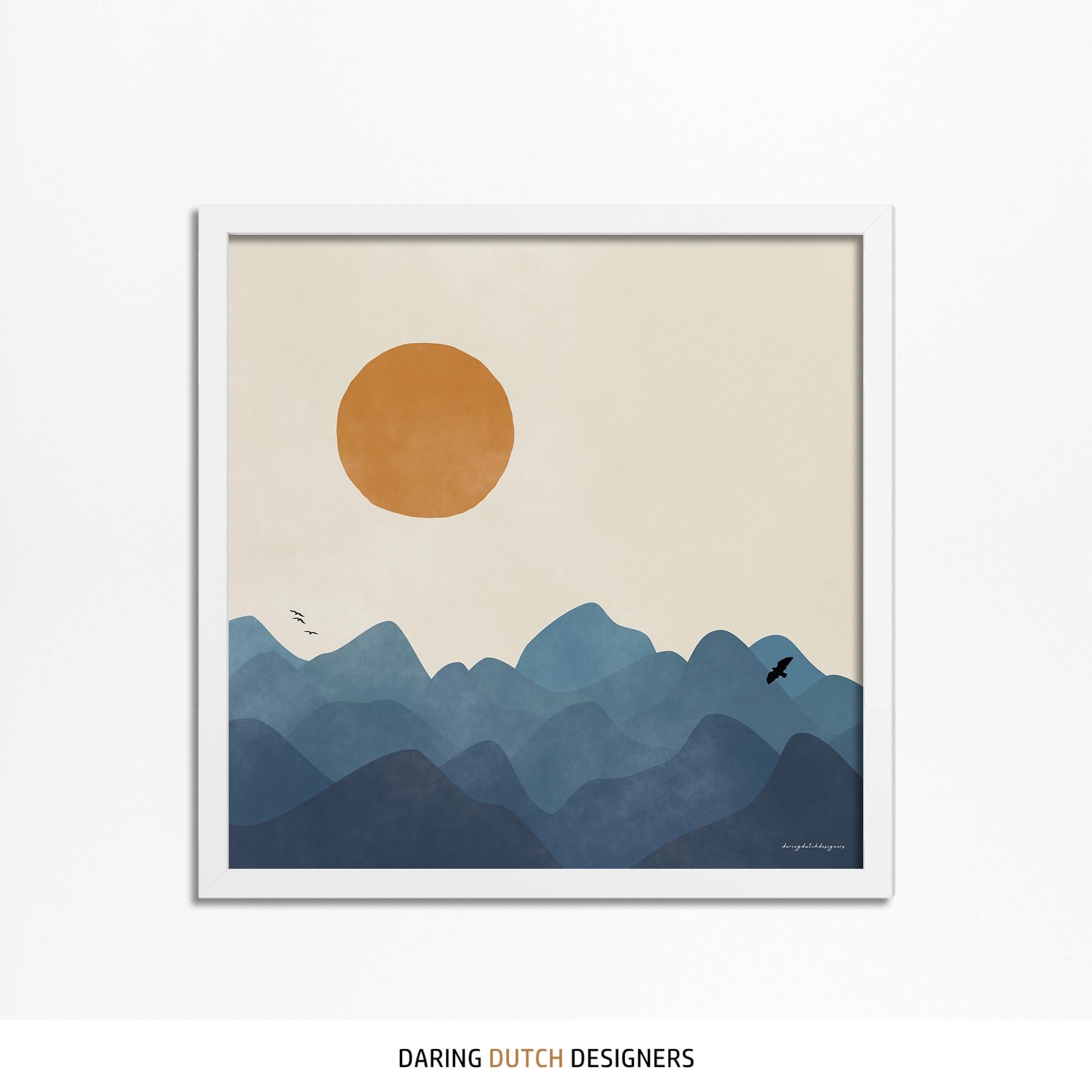 Navy Blue Misty Mountain Landscape Poster | Mid Century Style Square ...