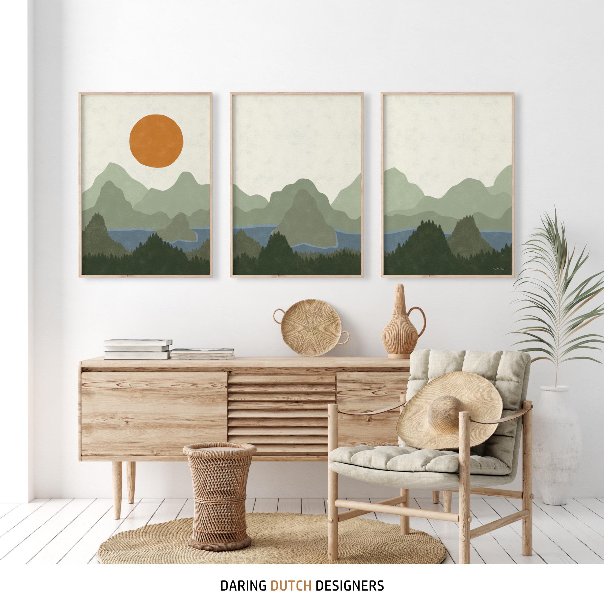 Sage Green Boho Poster Set of 3 – Triptych Wall Art Featuring Relaxing ...