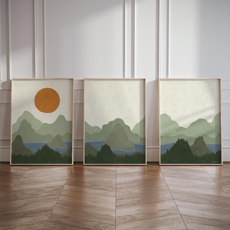 Sage Green Boho Poster Set of 3 – Triptych Wall Art Featuring Relaxing ...
