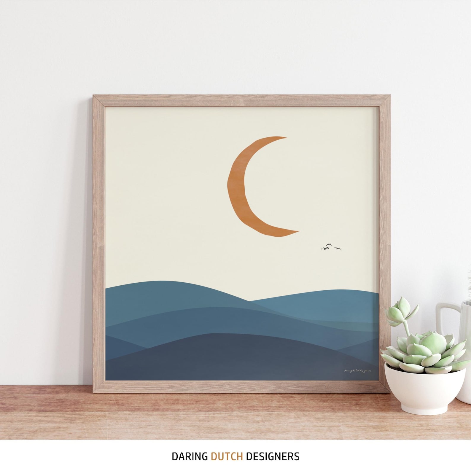 Blue Waves Set of 3 Prints | Bohemian Indigo Blue Square Art Set | Sun ...
