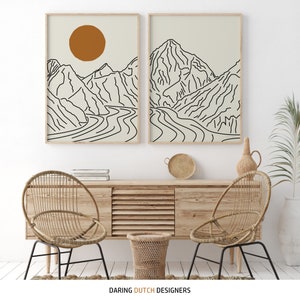 Beige K2 Mountain Art Set - 2 Piece Wall Art | Neutral Line Art Prints ...