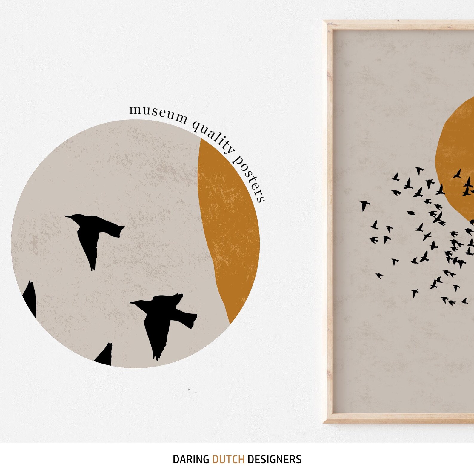 Neutral Minimalistic Home Decor Art Print, Flock of Birds Japanese Sun ...
