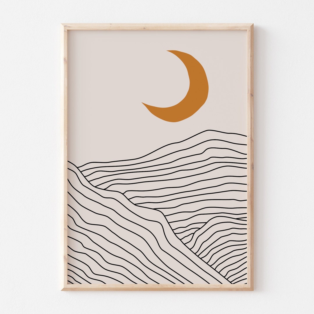 Printable Moondecor Japandi Artwork Japandi Moon Line Art Japanese Moon ...