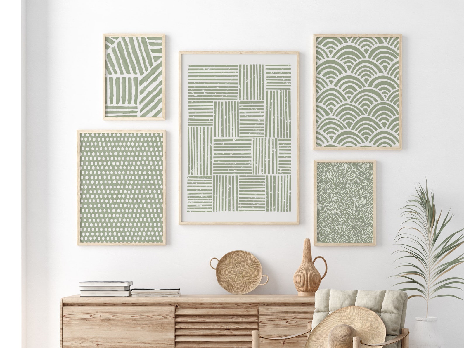 Mid Century Modern Wall Art Set Set of 5 Prints Sage Green | Etsy