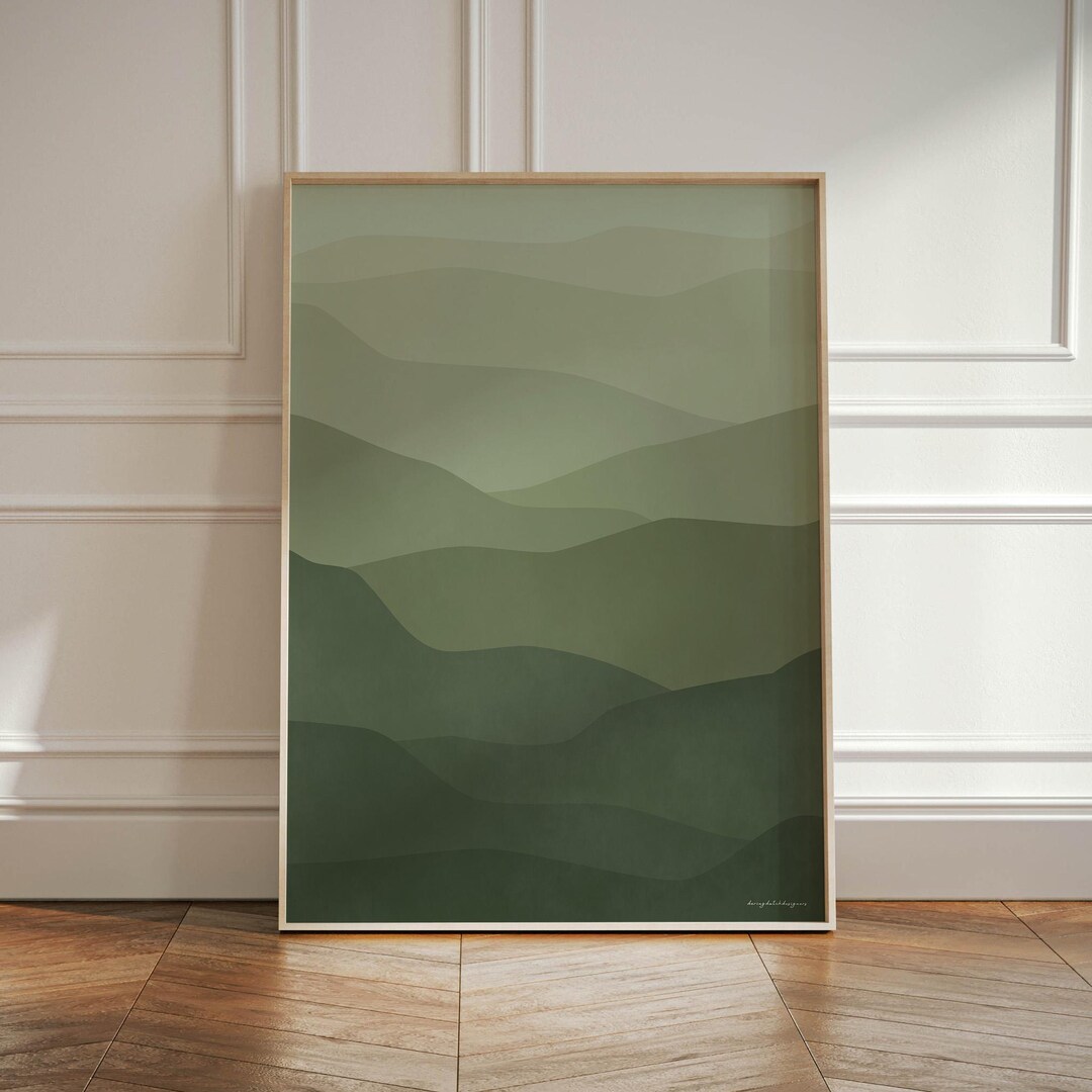 Sage Green Abstract Landscape Print | Ombre Mountains Wall Art ...