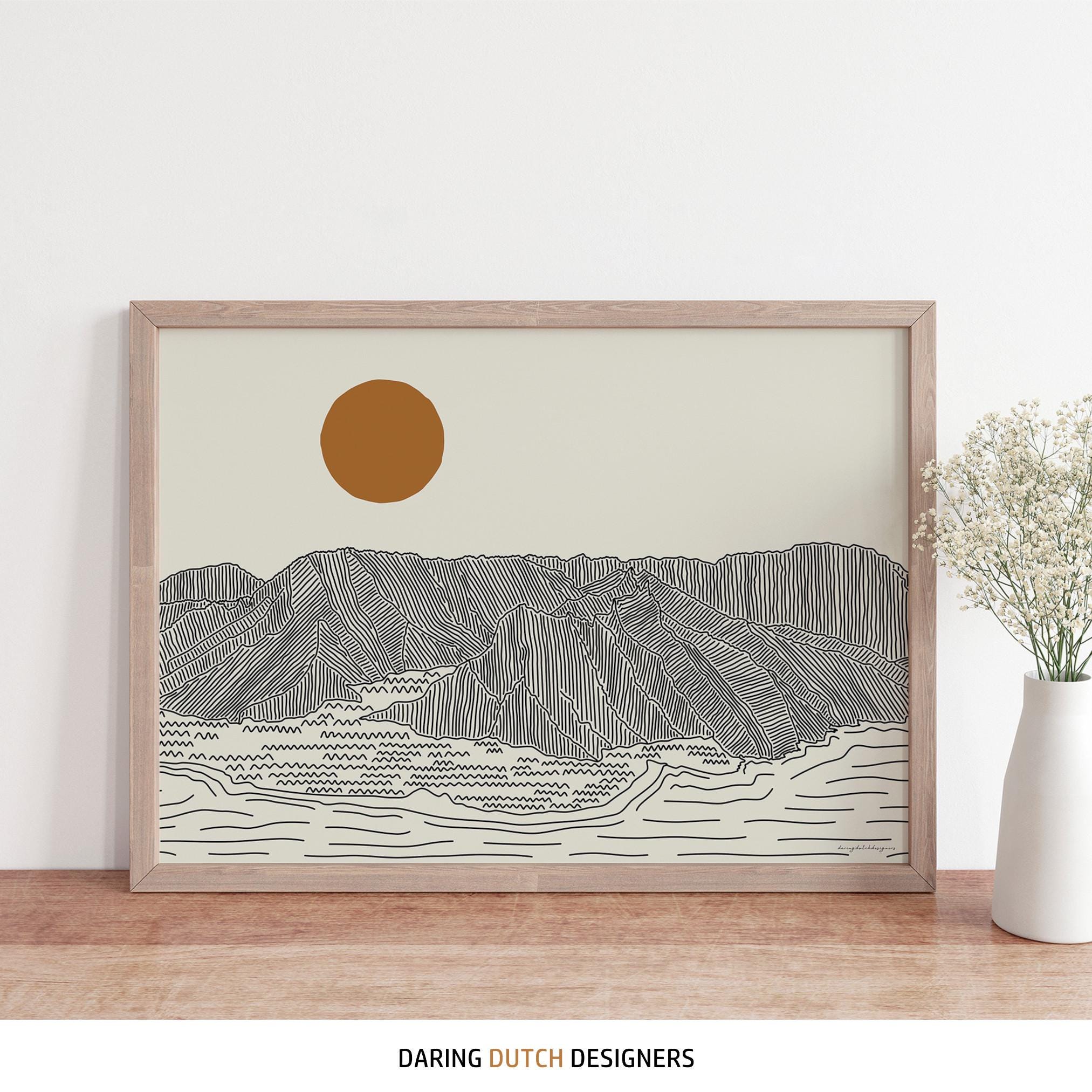 Oahu Hawaii Poster Horizontal Line Art Wall Decor - Hawaiian Travel ...