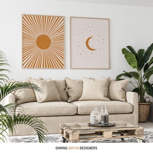 Sun and Moon Print Set of 2 | Mid Century Boho Print Set | Orange Sun ...
