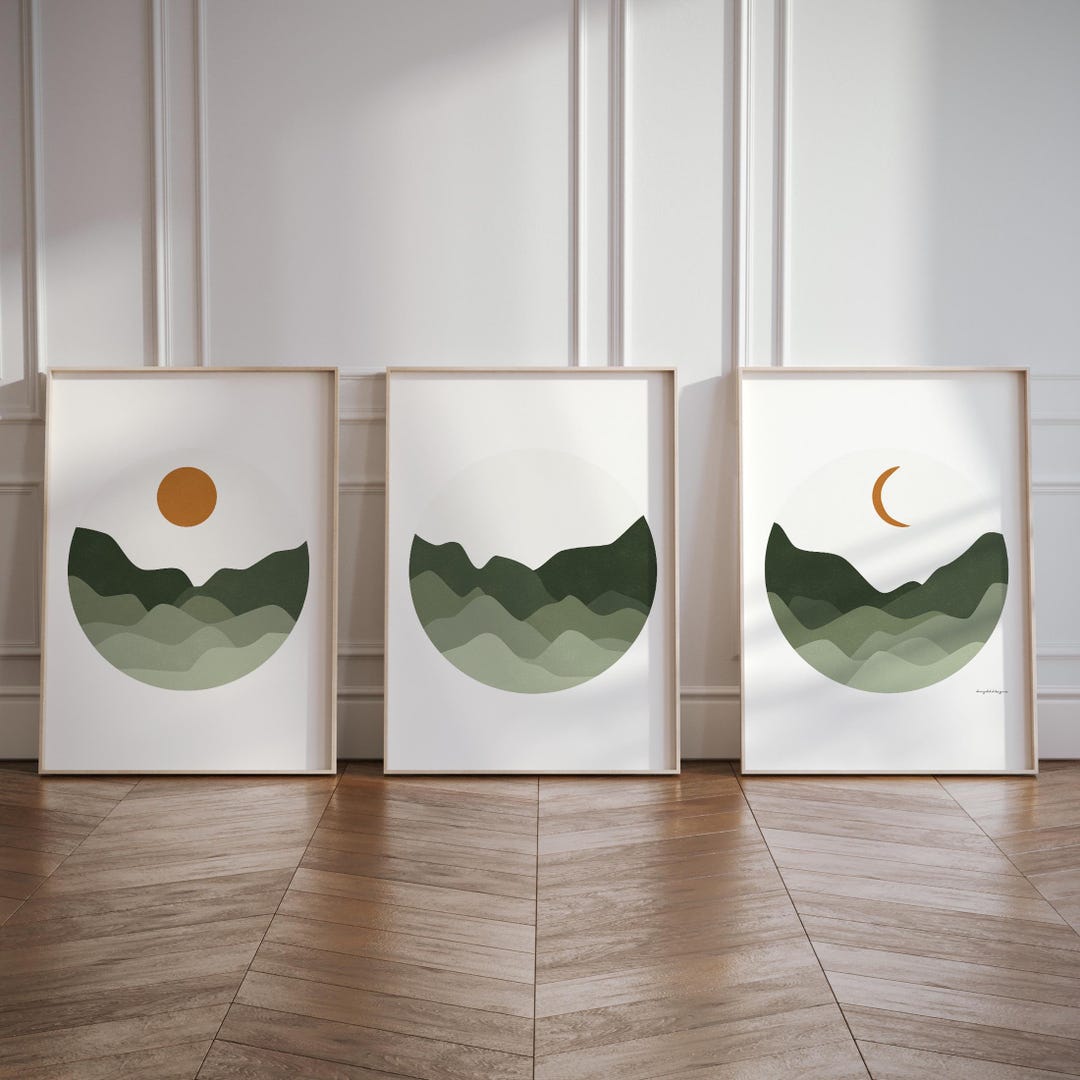 Set of 3 Calming Nursery Posters | Sage Green Sun & Moon Wall Art ...