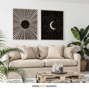 Black and Beige Sun and Moon Stars Poster Set | Square Art Set of 2 ...