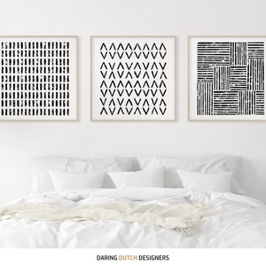 Black White Bohemian Wall Art Set of 3 | 6x6 8x8 10x10 12x12 20x20 Boho ...